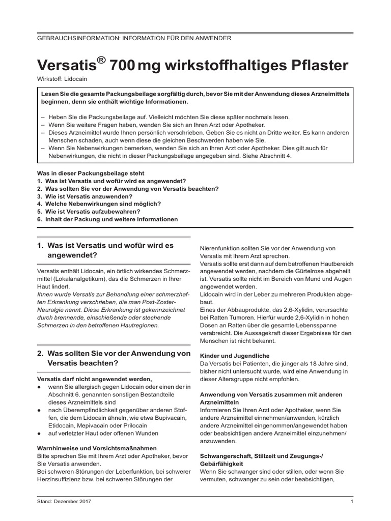 Versatis 700 MG Wirkstoffhaltiges P Aster: 1. Was Ist Versatis Und ...