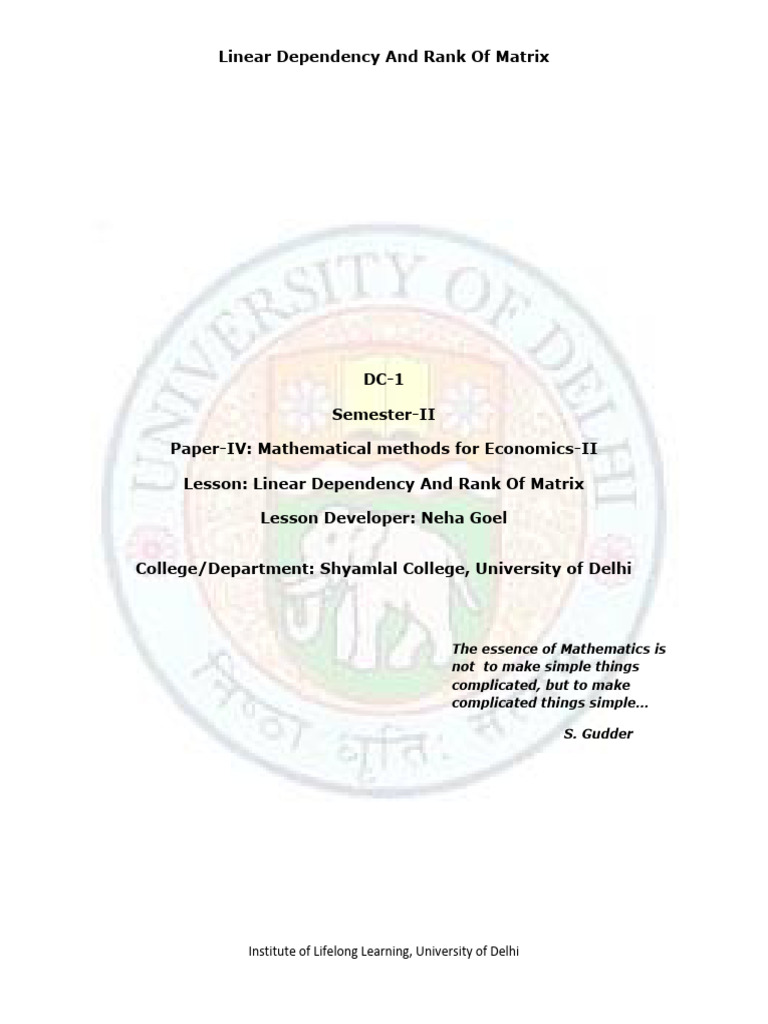Linear Dependency and Rank of Matrix | PDF