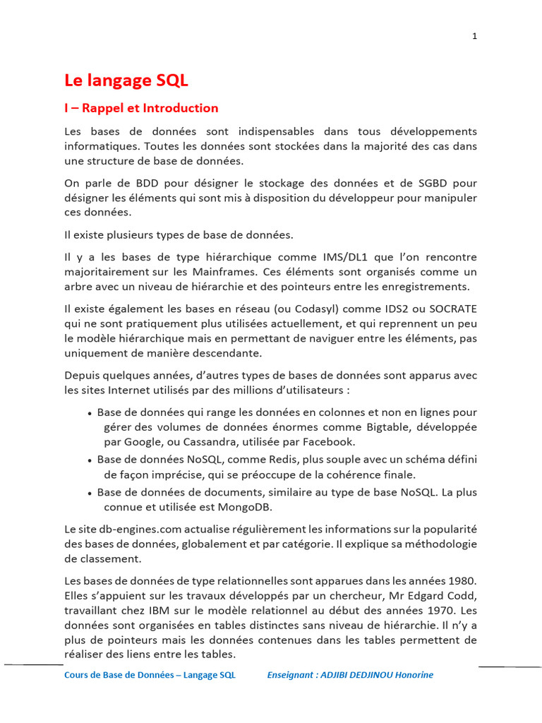 Langage SQL | PDF