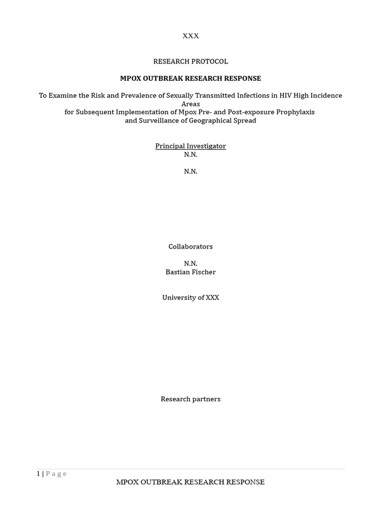 Mpox Research Protocol INSTITUTION | PDF | Sexually Transmitted ...
