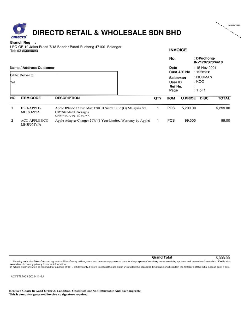 Invoice DirectD | PDF