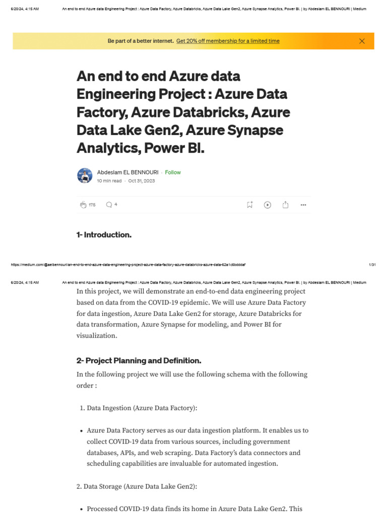 An End To End Azure Data Engineering Project: Azure Data Factory, Azure Databricks, Azure Data ...