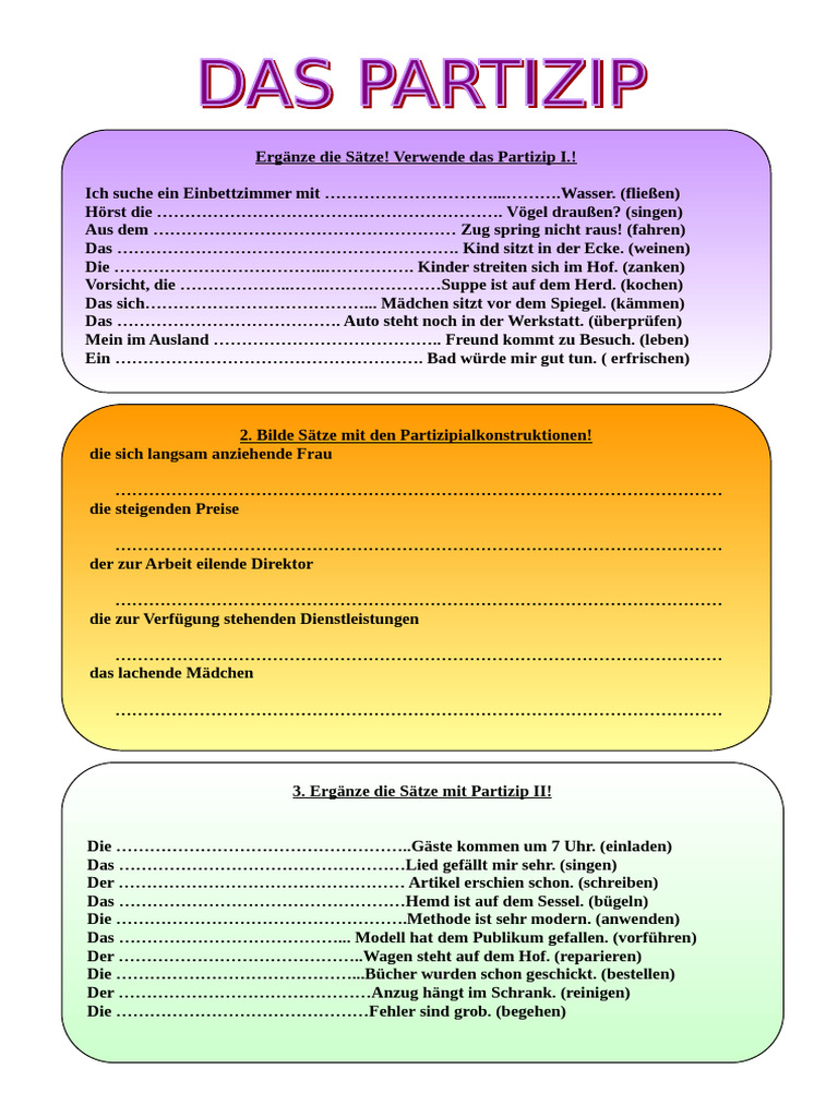 Das Partizip Arbeitsblatt Arbeitsblatter - 24267 | PDF