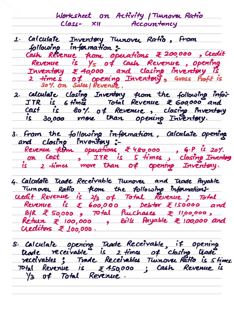 Worksheet On Turnover Ratios | PDF