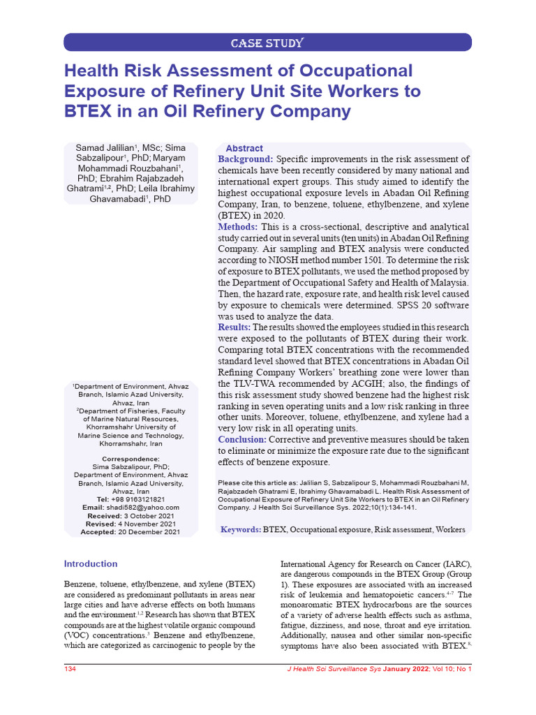 BTEX, Occupational Exposure, Risk Assessment, Workers | PDF