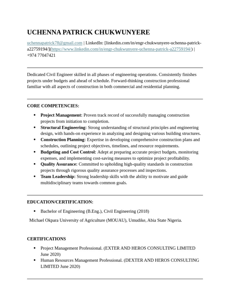 Uchenna Patrick Civil Engg. | PDF