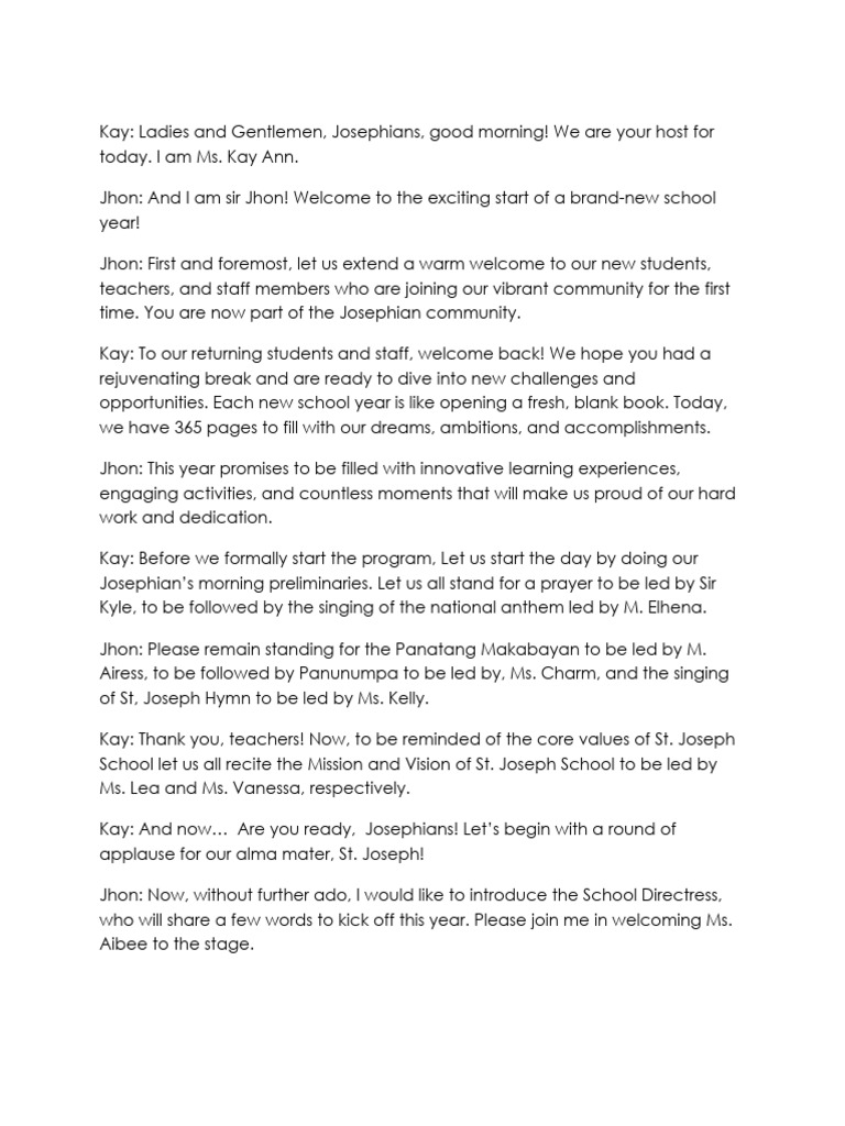 School Opening Script For Host | PDF