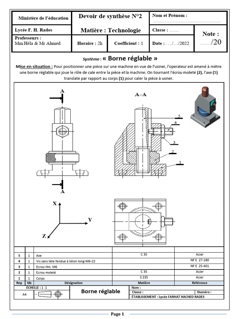 Devoir de Synth 1 AS Borne - Reglable | PDF