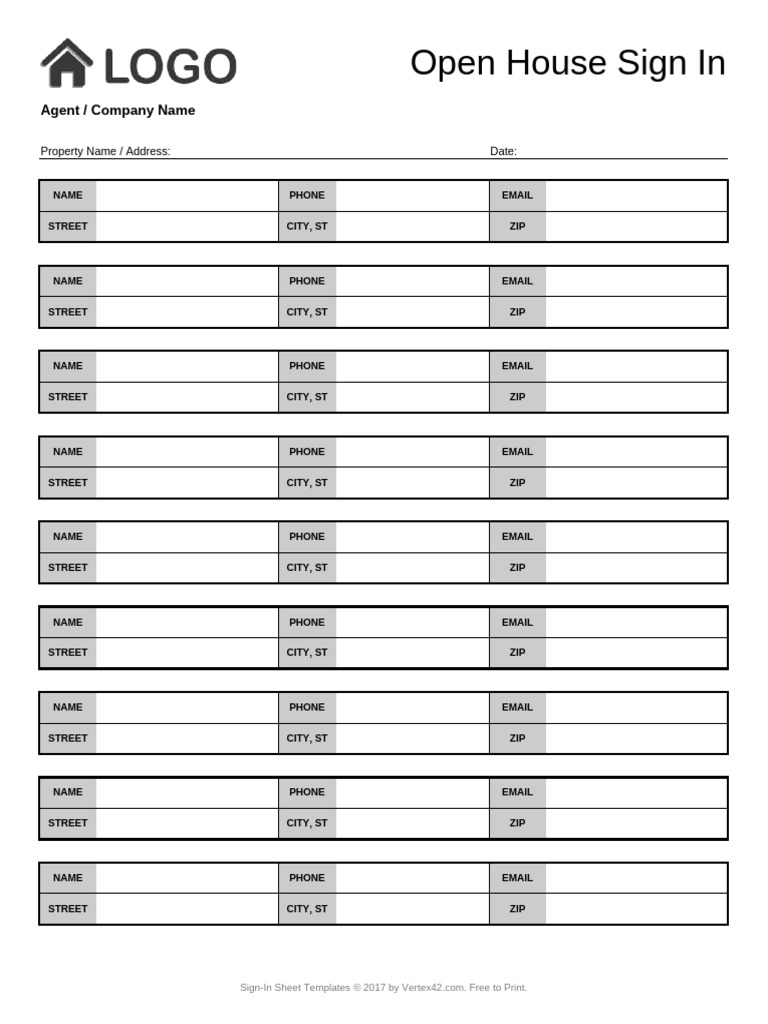 Open House Sign in Sheet - Detailed A | PDF