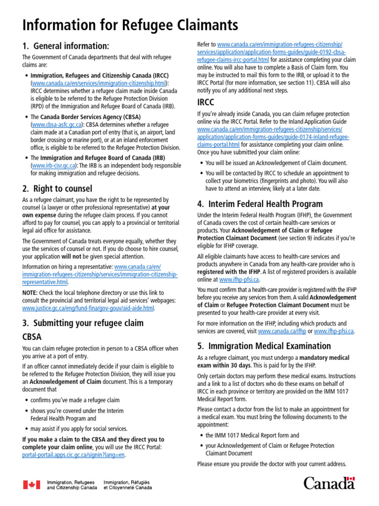 3509 - Refugee Claimants Information Letter - EN | PDF