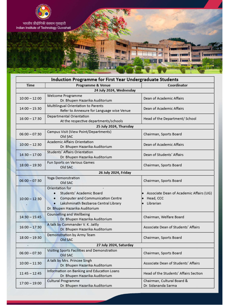 Induction Programme UG 2024 | PDF