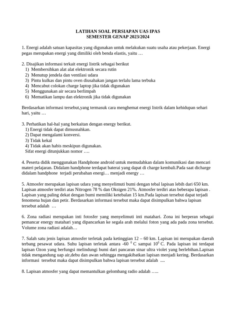 LATIHAN Uas Ipas X Genap 2024 | PDF