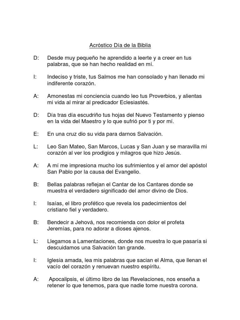 Acrostico Dia de La Biblia - 13 | PDF | Religión y espiritualidad