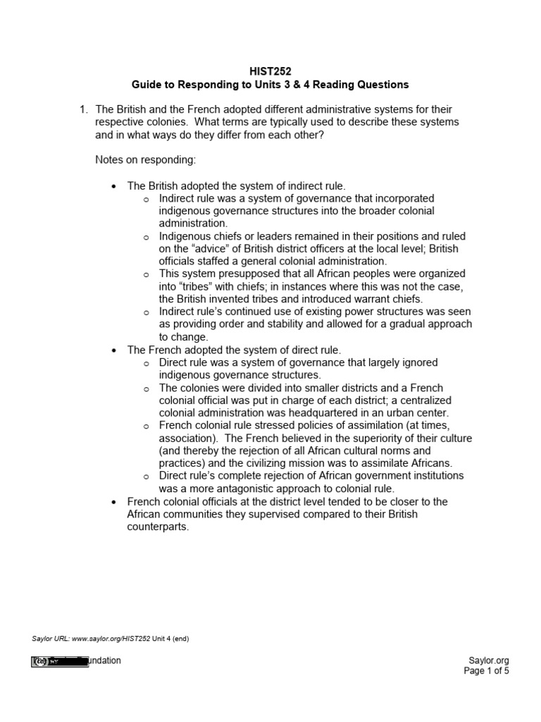HIST252 GTR Units 3 4 Reading Questions - Final | PDF