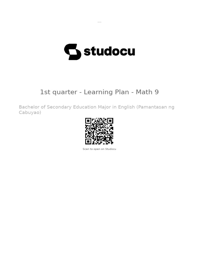 1st Quarter Learning Plan Math 9 .... | PDF