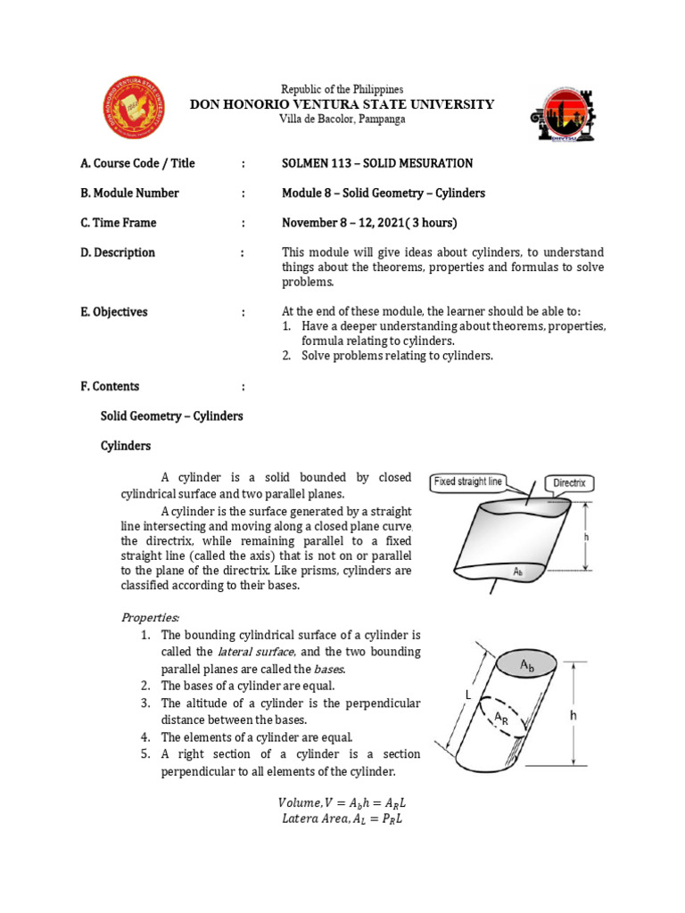Module 8 Solid Geometry Cylinders Pdf