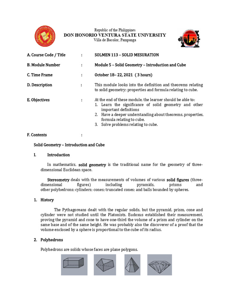 MODULE 5 Solid Geometry Introduction and Cube | PDF | Geometric Shapes ...
