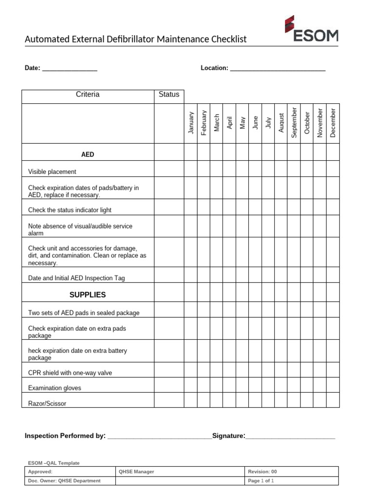 AED Inspection Checklist | PDF