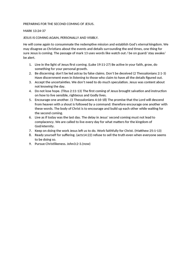 Preparing For The Second Coming of Jesus | PDF