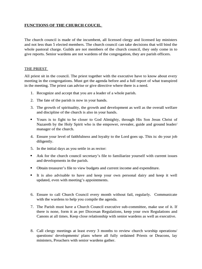 Functions of The Church Coucil | PDF