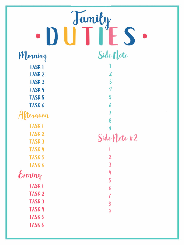 Family Duties & Chores - Editable, Aug 2020 - The Carnahan Fam | PDF