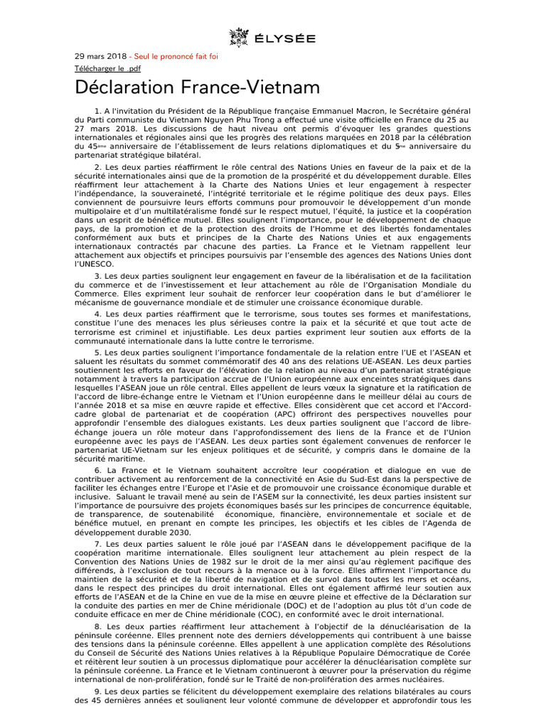 Elysee-Declaration Francoviêtnamienne | PDF