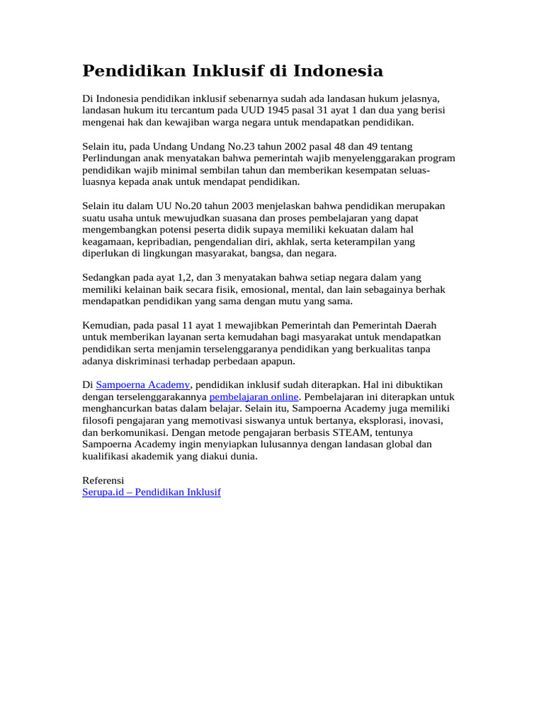Pendidikan Inklusif Di Indonesia | PDF