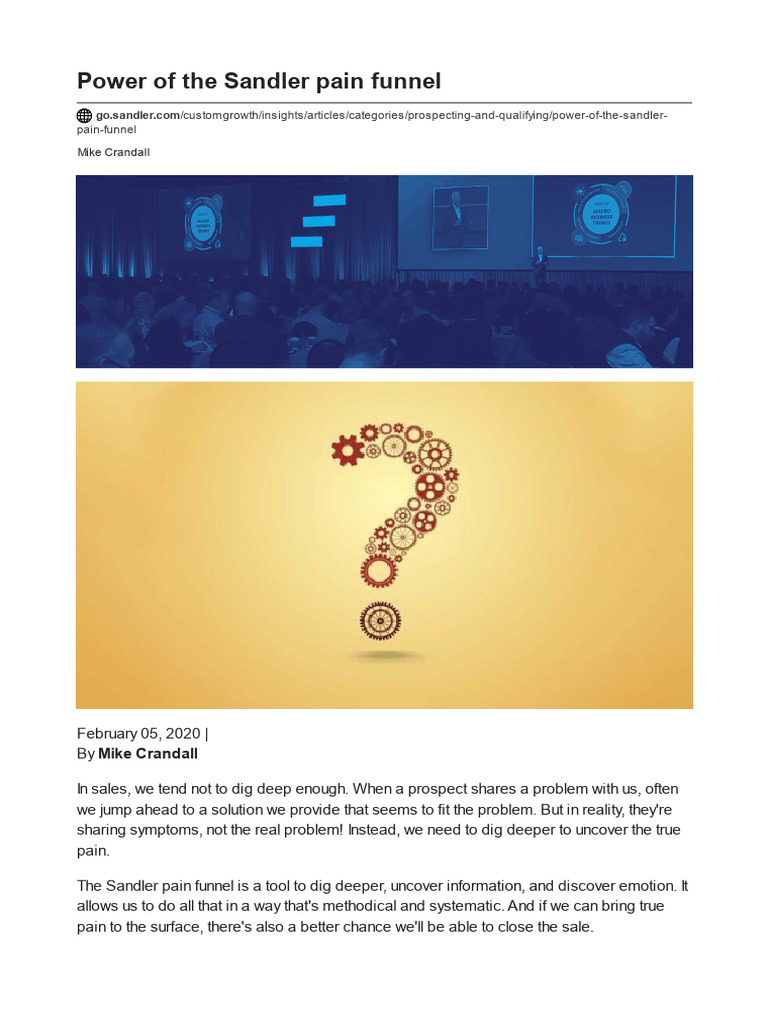 Power of The Sandler Pain Funnel - Sandler Article | PDF