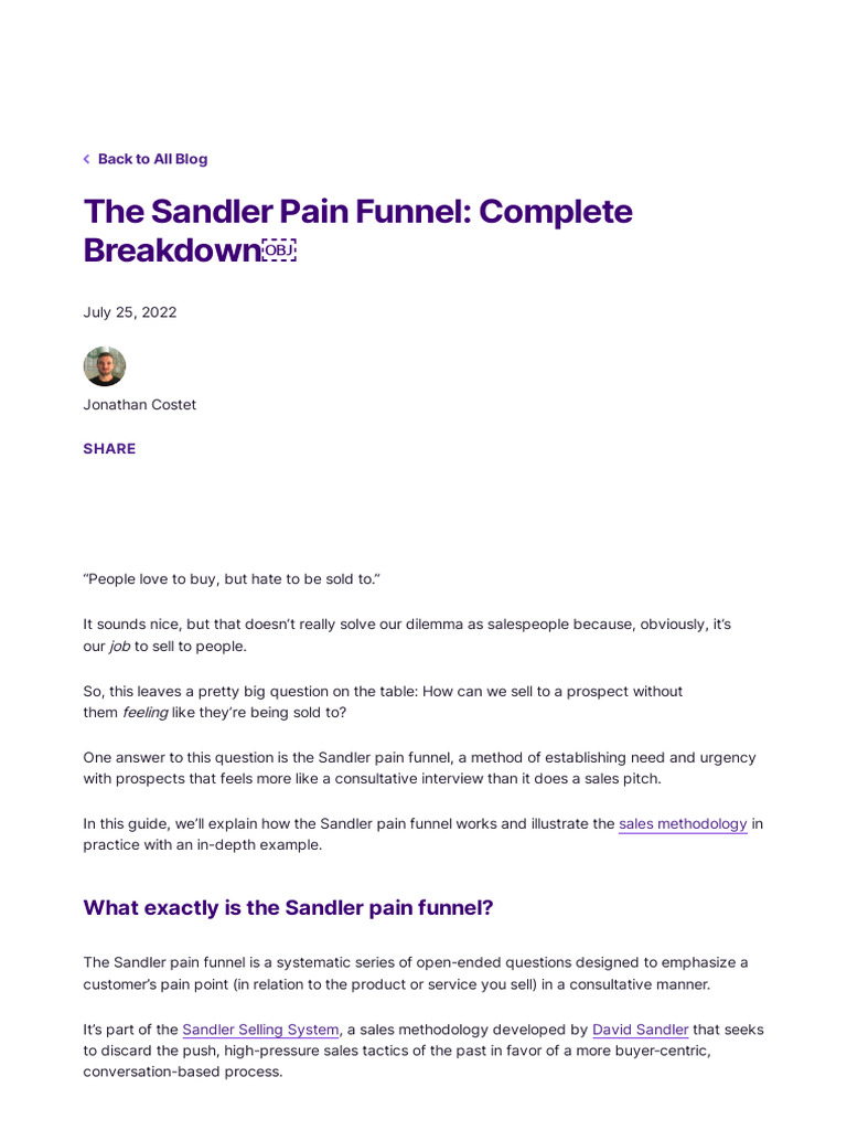 The Sandler Pain Funnel - Complete Breakdown - Gong | PDF