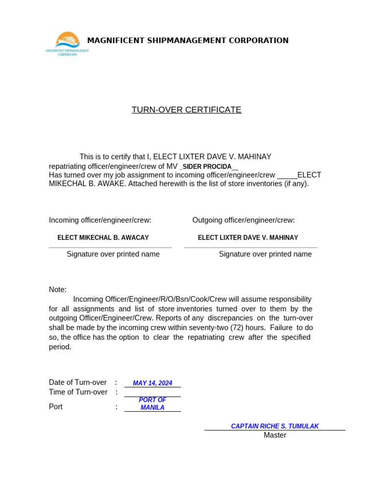Turnover - Certificate | PDF