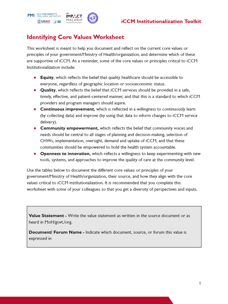 Identifying Core Values Worksheet | PDF