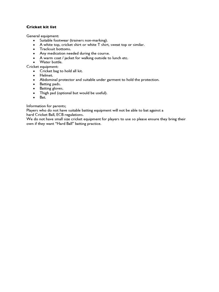 Cricket Kit List | PDF