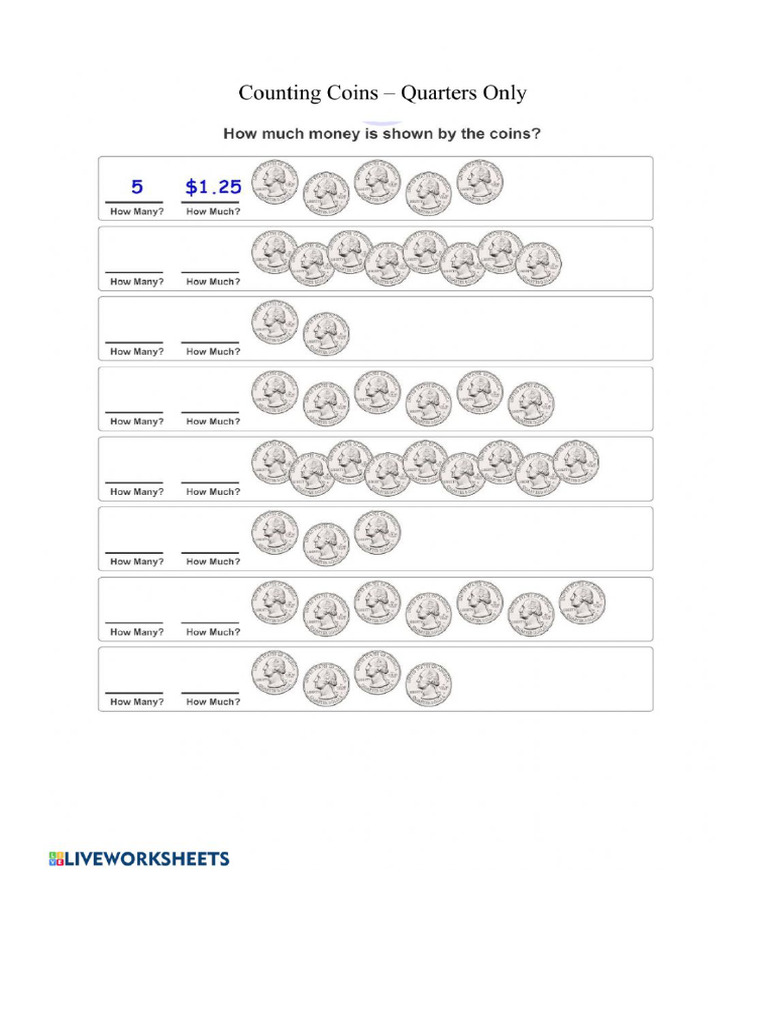 MA1-Thursday (Counting Coins-Quarters Only) | PDF