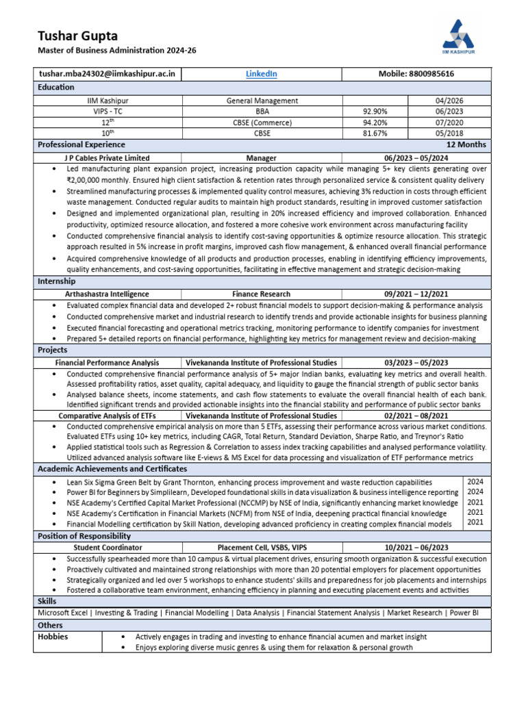 Tushar Gupta Resume | PDF