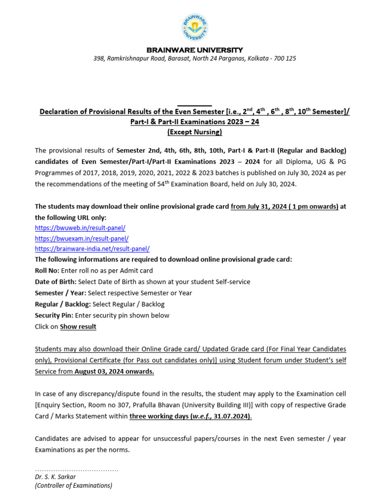Declaration of Result of EVEN Sem 2023-24 | PDF Declaration of Result of EVEN Sem 2023-24 | PDF