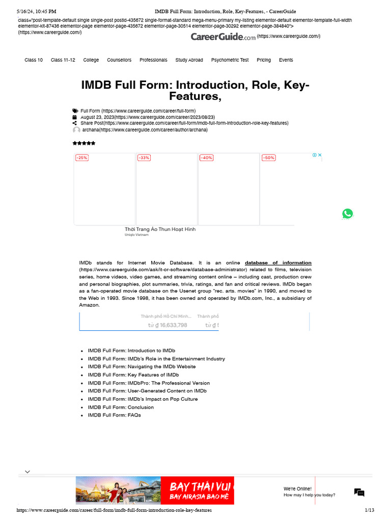 IMDB Full Form - Introduction, Role, Key-Features, - CareerGuide | PDF