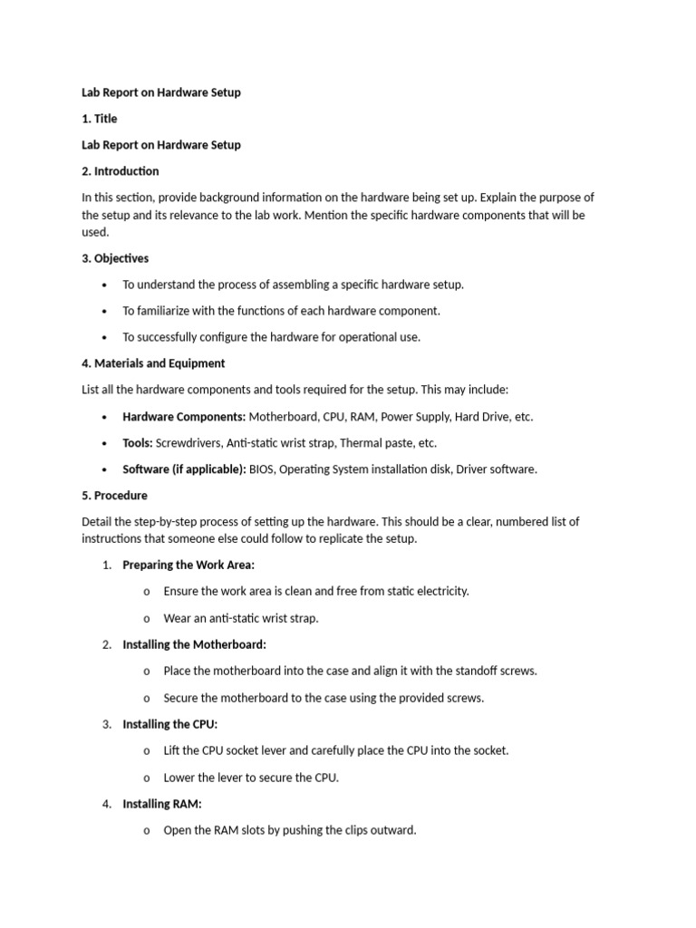 Lab Report On Hardware Setup | PDF