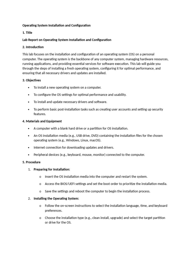 Operating System Installation and Configuration | PDF
