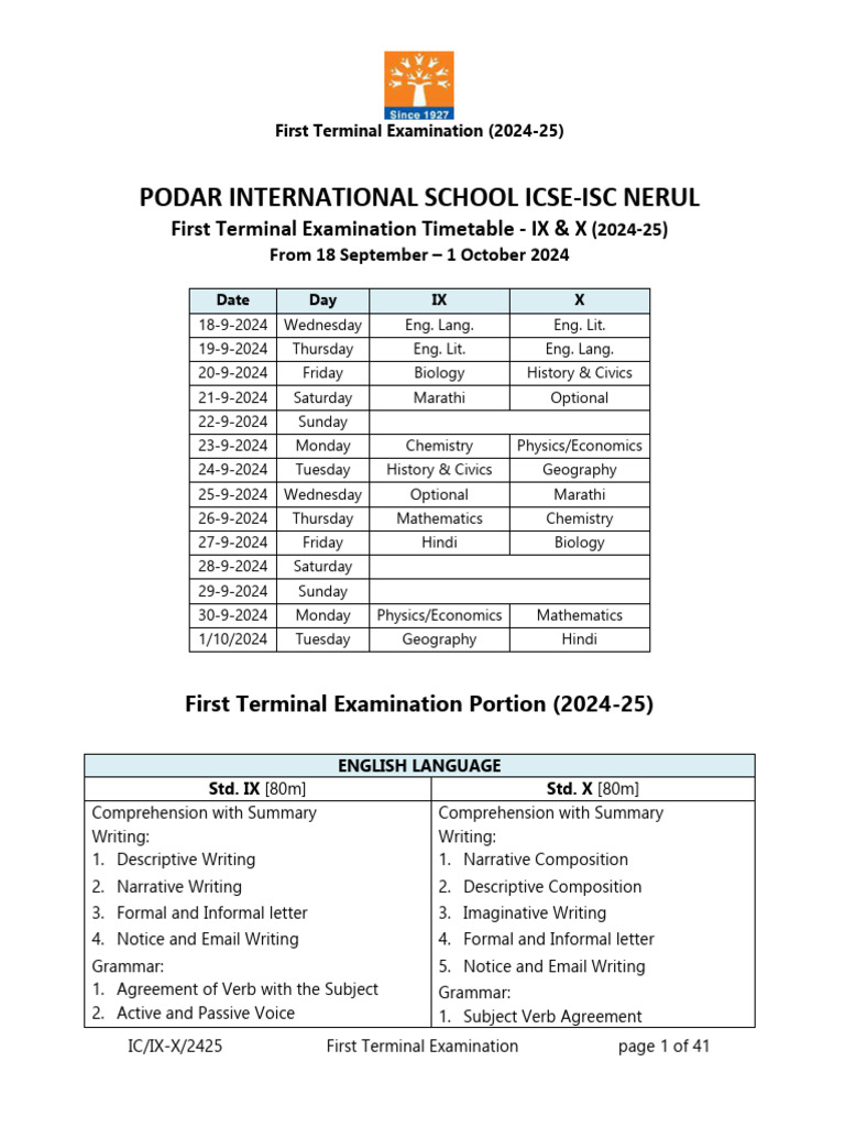 IX-X - Timetable & Portion - FTE - 24-25 - Compressed | PDF