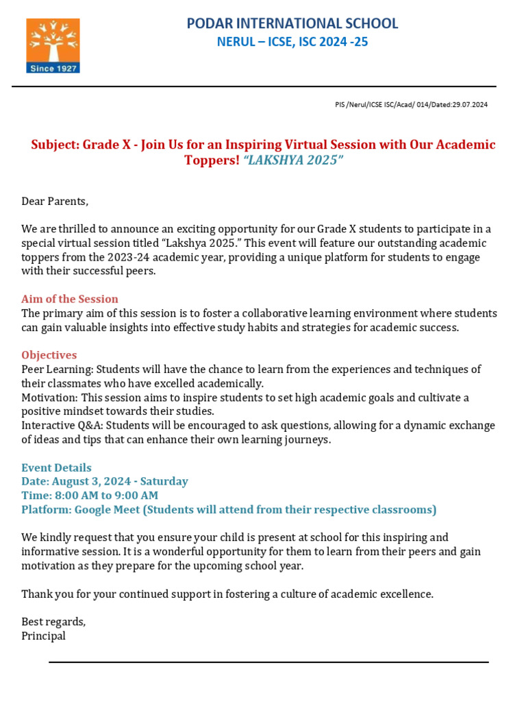 Circular - X - Lakshya 2025 | PDF | Career & Growth | Business