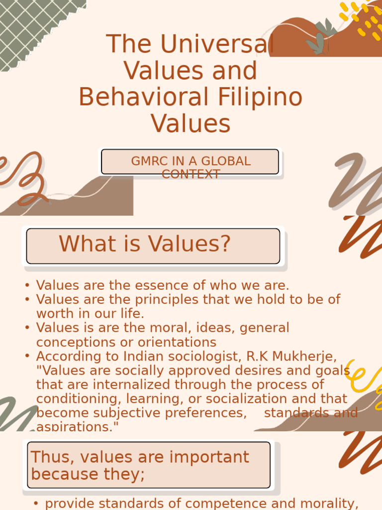 The Universal Values and Behavioral Filipino Values | PDF