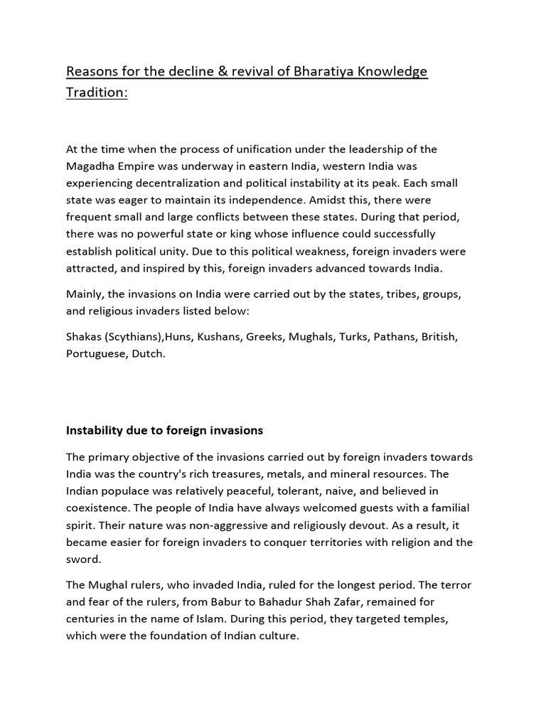 Reasons For Decline & Revival of Bharatiya Knowledge Tradition | PDF
