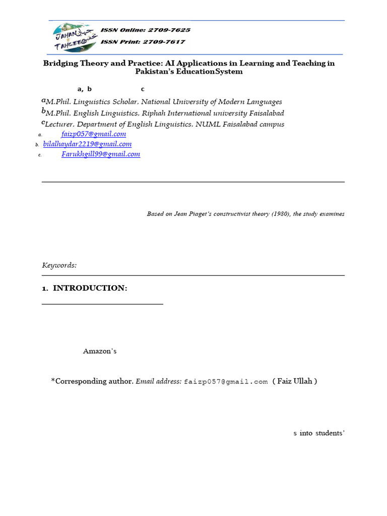 Bridging Theory and Practice AI Applications in Learning and Teaching ...