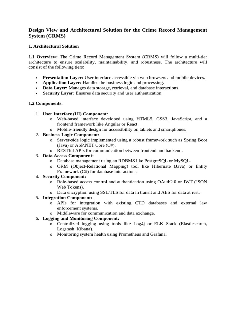 Design View and Architectural Solution For The Crime Record Management ...