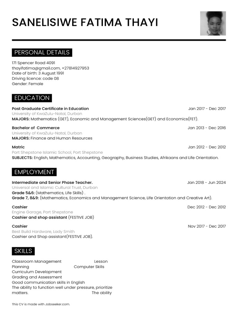 CV Sanelisiwe Fatima Thayi | PDF