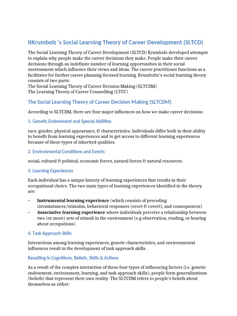 Krumboltz's Career Development Theory | PDF | Behaviorism | Learning
