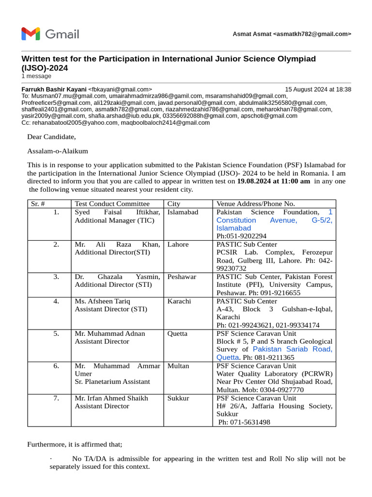 Gmail - Written Test For The Participation in International Junior ...