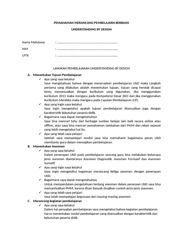 TUGAS PPG - Merancang Pembelajaran Berbasis UbD | PDF TUGAS PPG - Merancang Pembelajaran Berbasis UbD | PDF