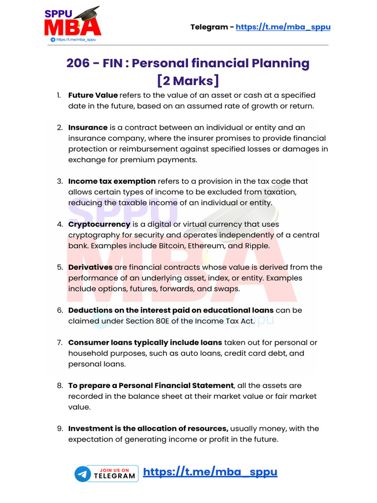 206 - FIN - Personal Financial Planning | PDF