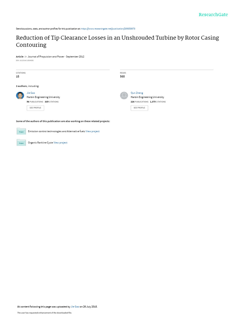 Reduction of Tip Clearance Losses in An Unshrouded Turbine by Rotor ...